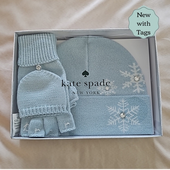 kate spade | Accessories | Nwt Kate Spade Frosty Sky Snowflake Beanie Glove Set Womens Os Light ...